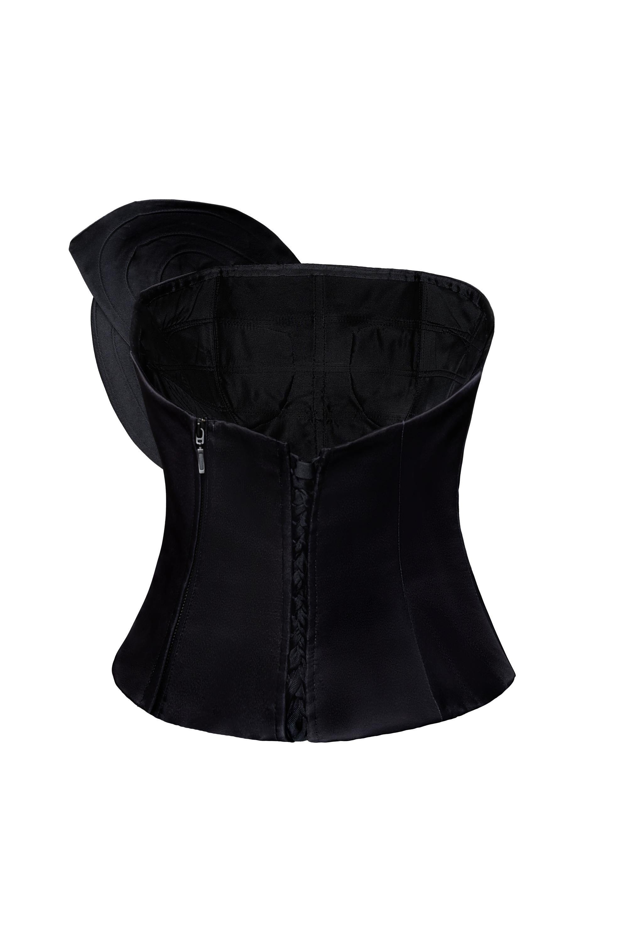 Black Fuchsia Orange Satin Flower Sculpture Corset – Belma Tvico