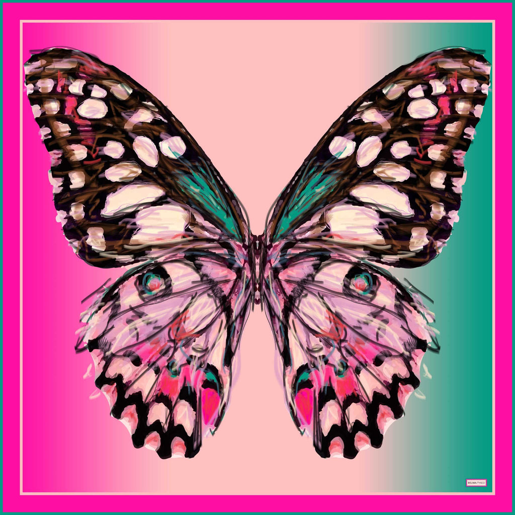 Fuchsia Green Nebulae Printed Silk Scarf – Belma Tvico
